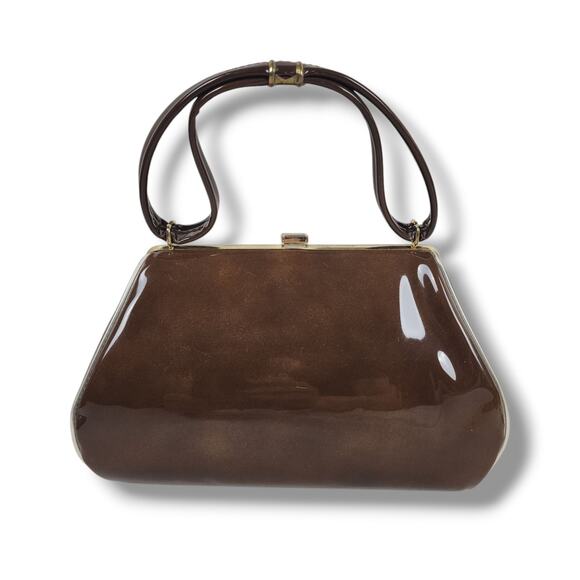 Vintage | Bags | Vintage 95s Brown Patent Vinyl Handbag Gold Hardware ...